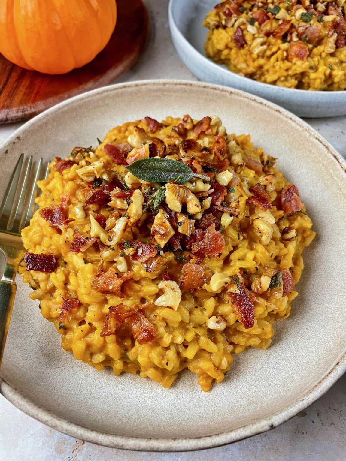 Pumpkin Risotto with Bacon Walnut Topping - thechowdown